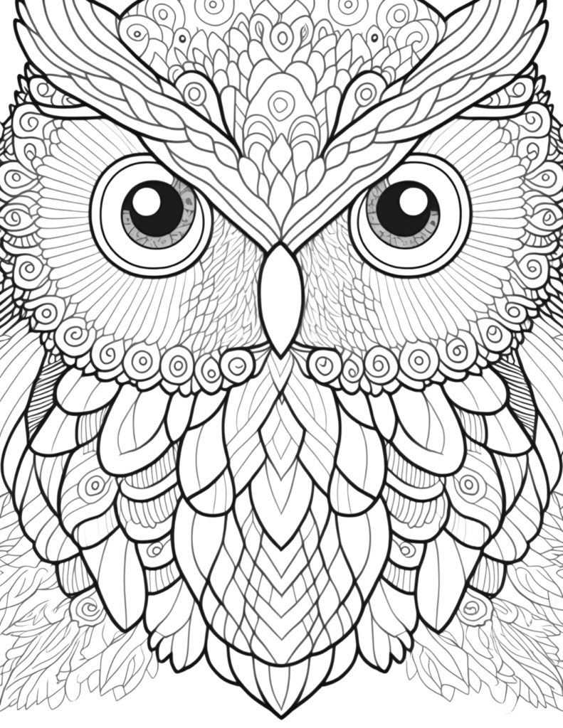 Animal Mandala Face Owl - Coloring Art