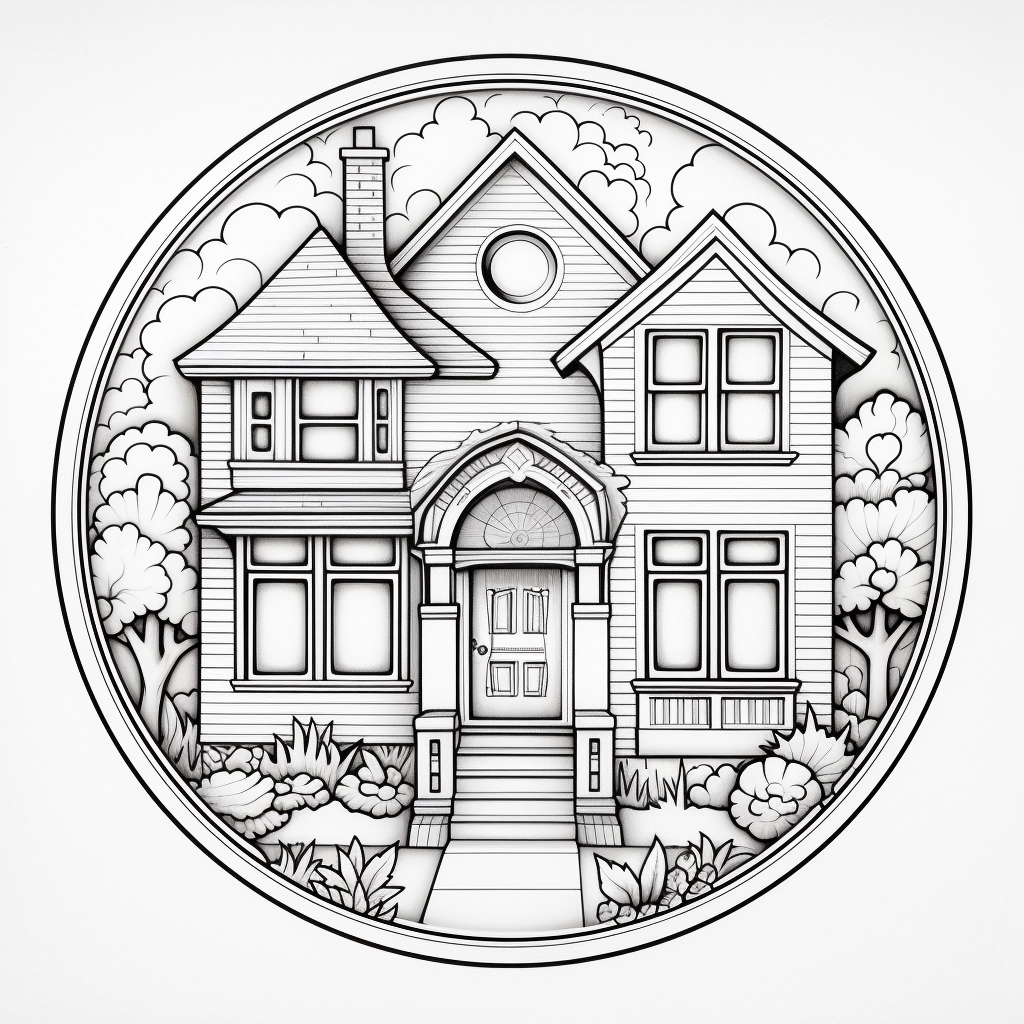 Circular Shapes House - Coloring Art